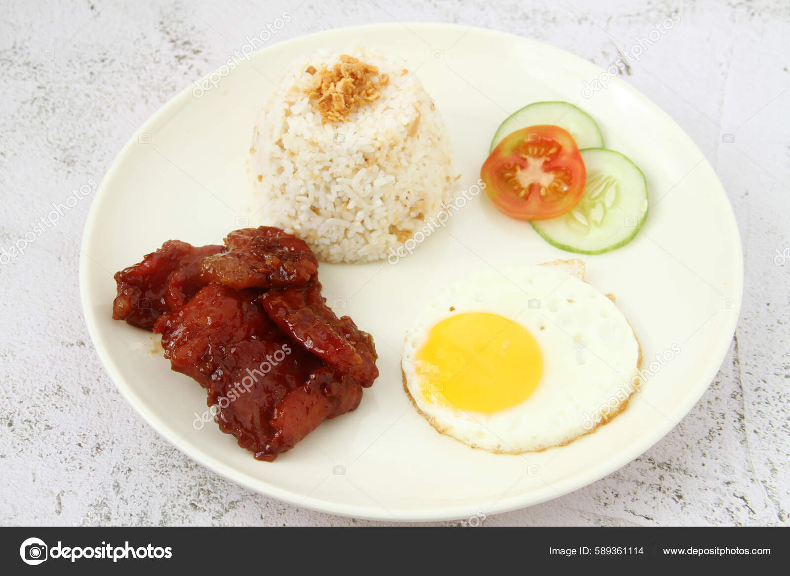 Photo Freshly Cooked Filipino Food Called Tocilog Cured Pork Egg Stock Photo by ©junpinzon 589361114