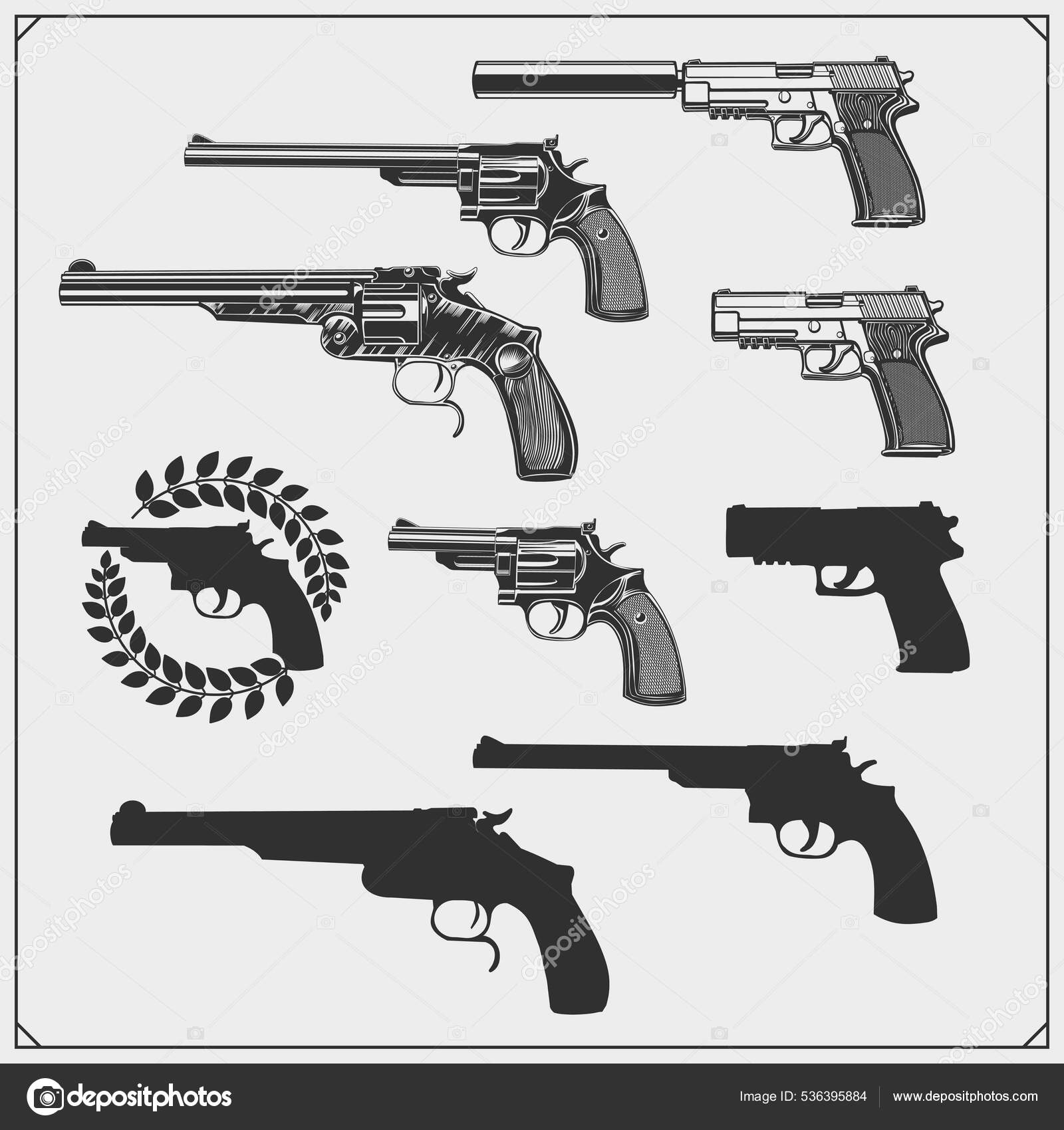 Collection Gun Emblems Labels Design Elements Stock Vector by ...