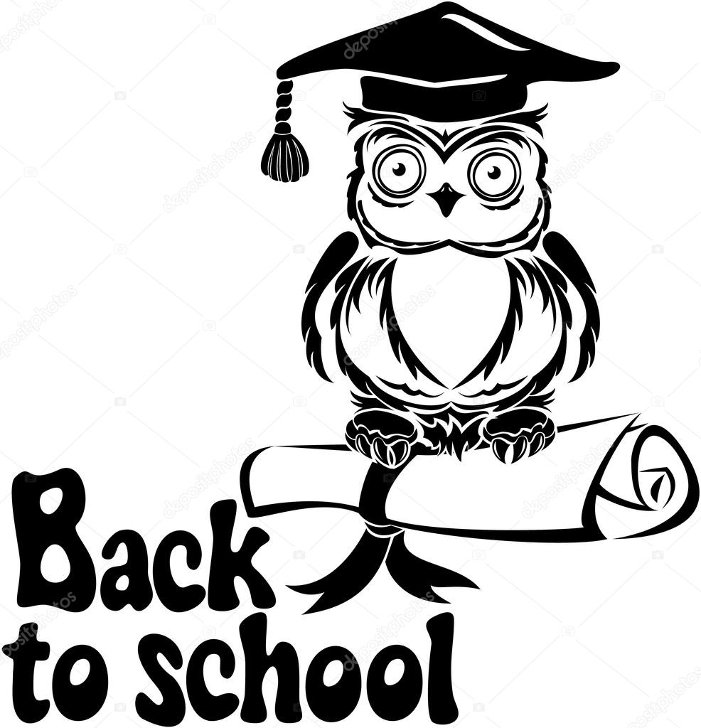 Decorative bird - owl with graduation cap and book, isolated on — Stock ...