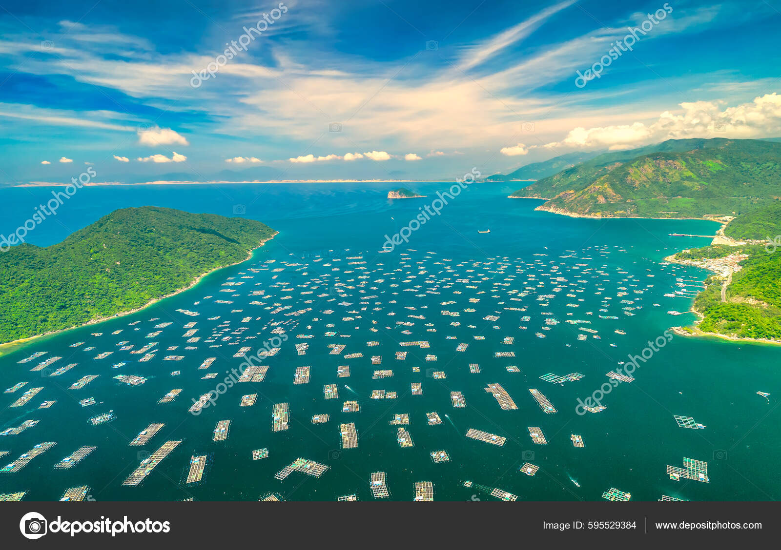 Vung Bay Seen Includes Fishing Rafts Fishing Boats Fishermen's Shelter ...