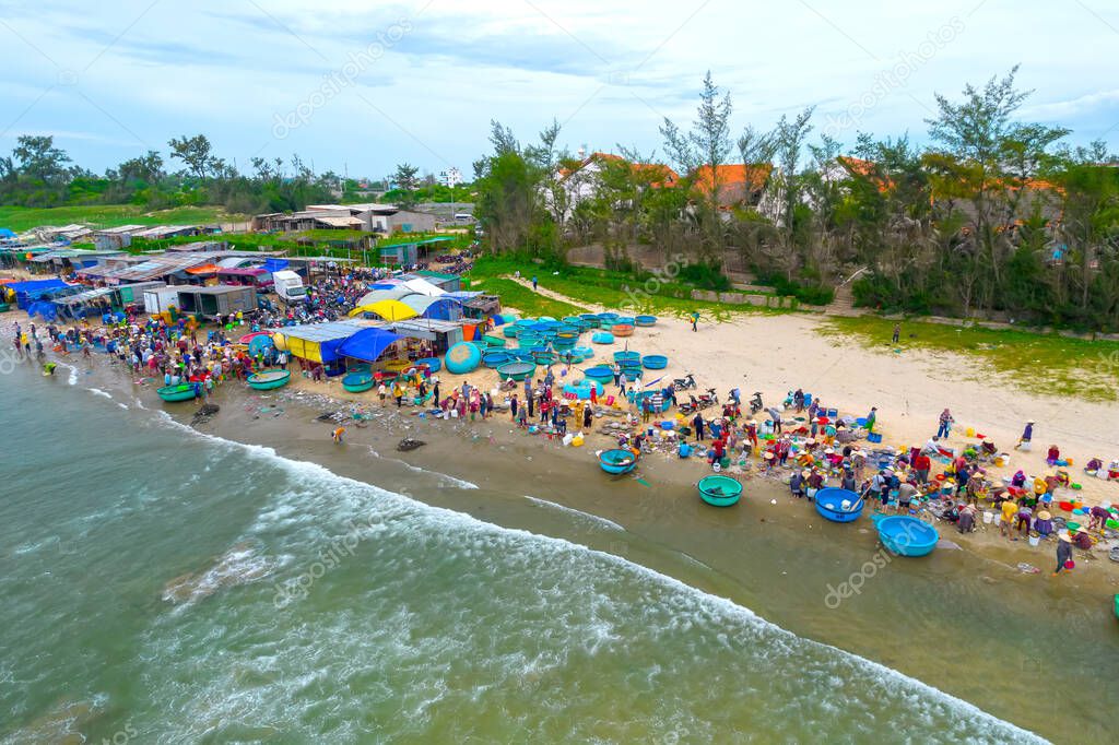Mui Ne, Vietnam - July 1st, 2022: Mui Ne fish market seen from above ...