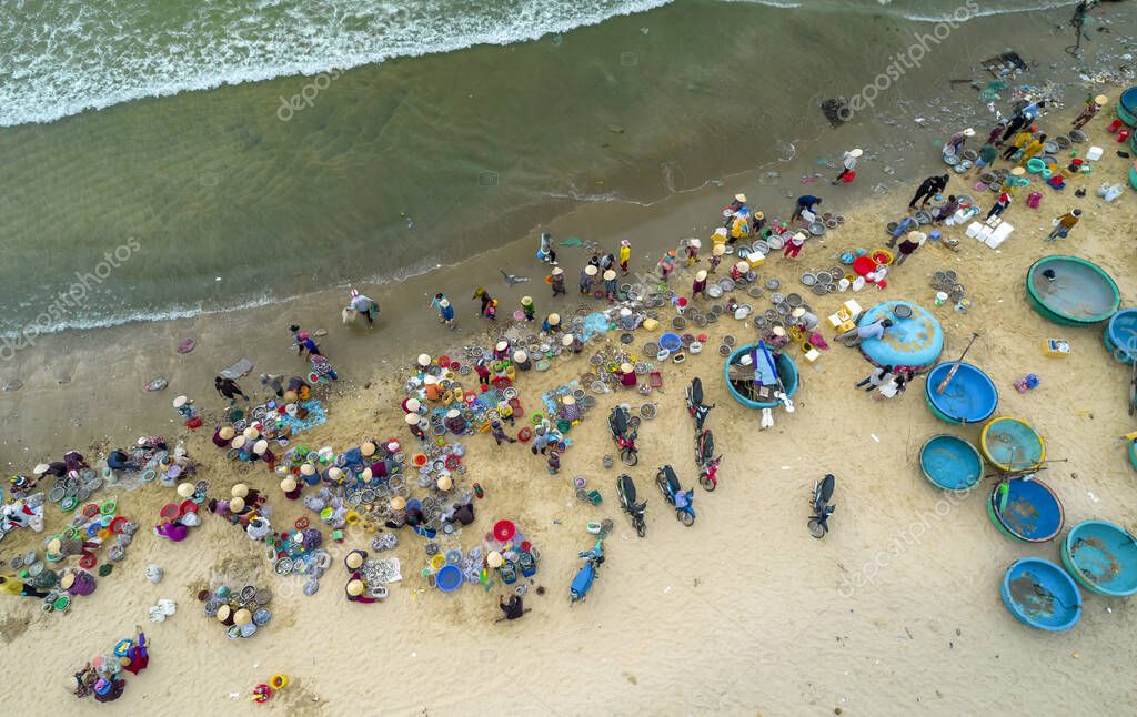 Mui Ne, Vietnam - July 1st, 2022: Mui Ne fish market seen from above ...