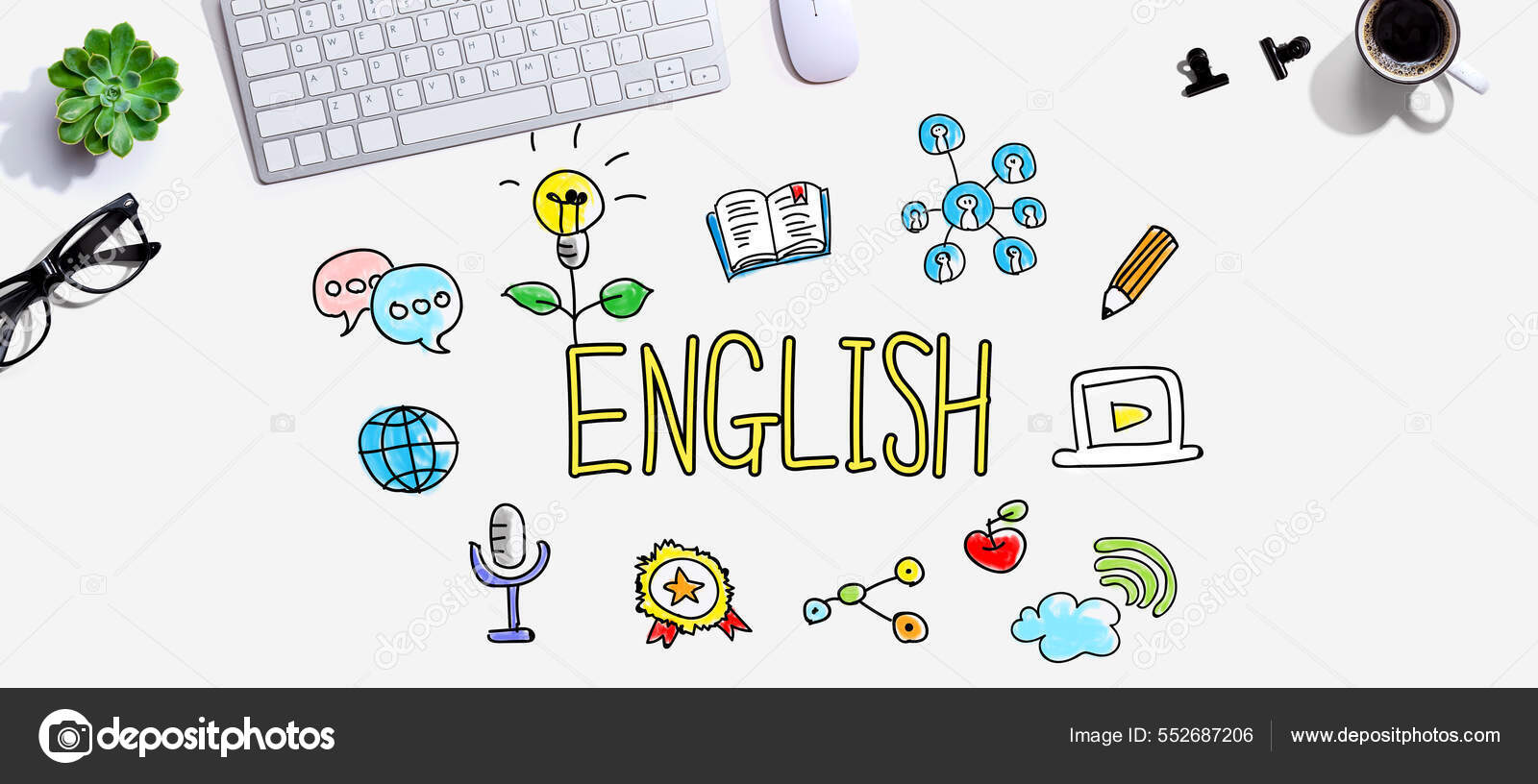 Learning English concept with a computer keyboard — Stock Photo ...