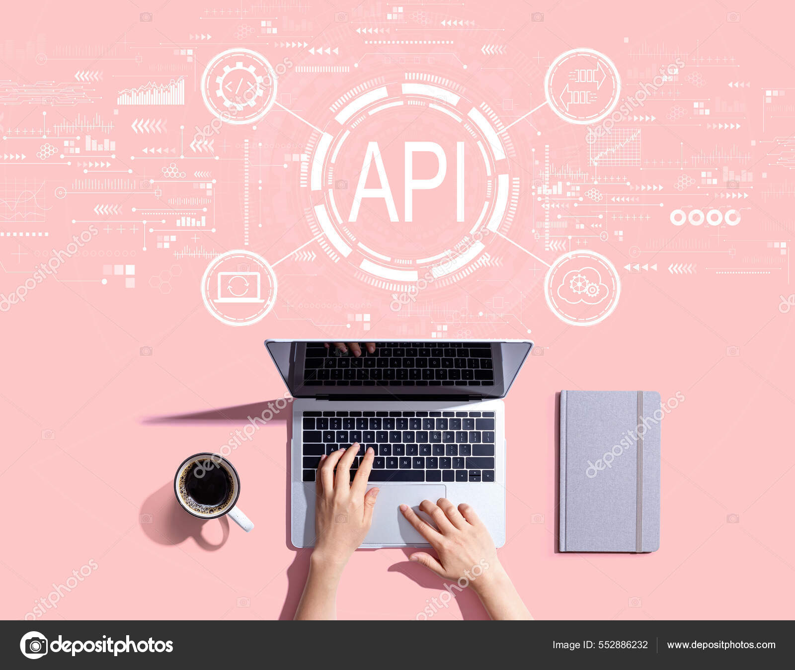 API - application programming interface concept with person using a laptop — Stock Photo ...