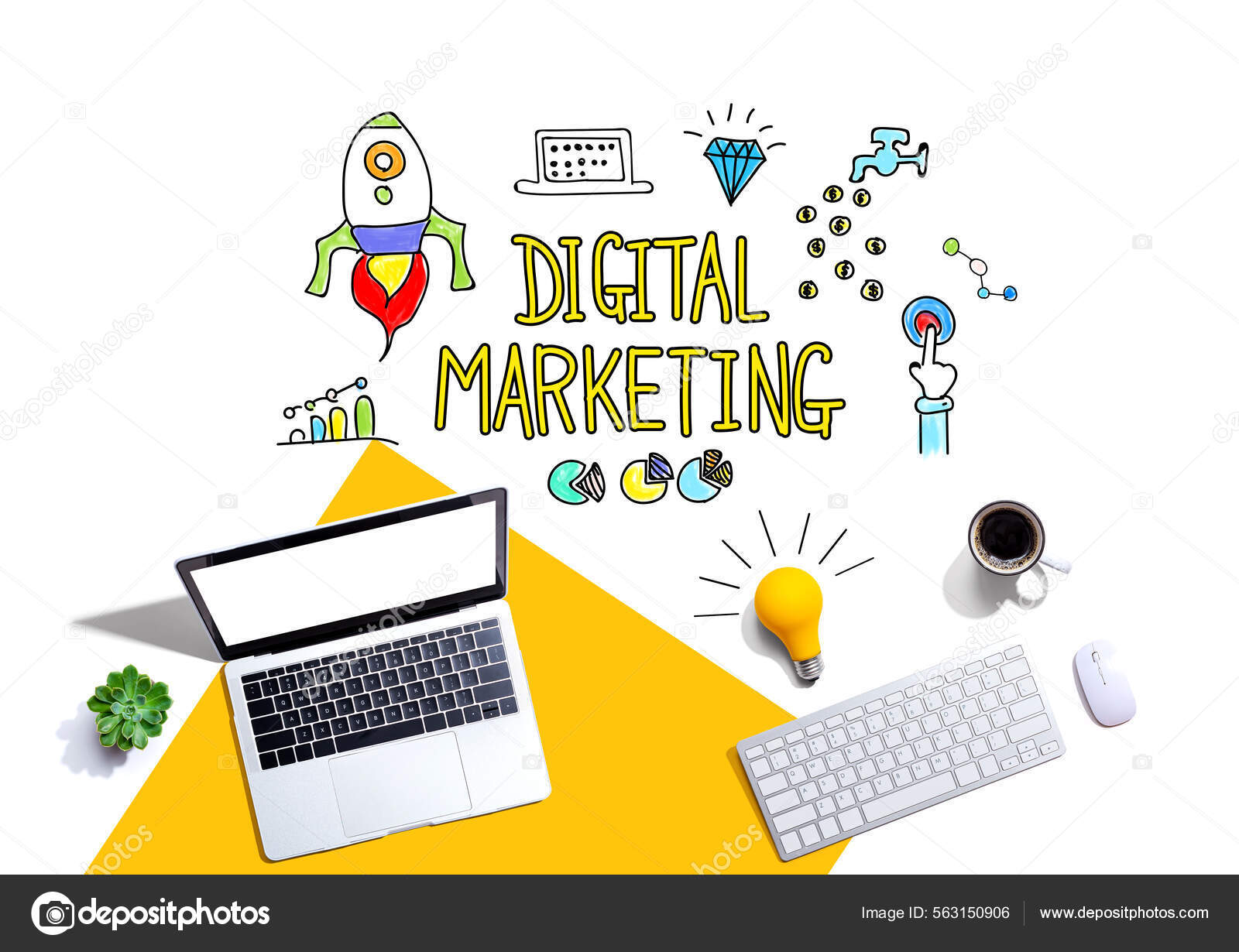 Digital marketing with computers and a lightbulb — Stock Photo ...