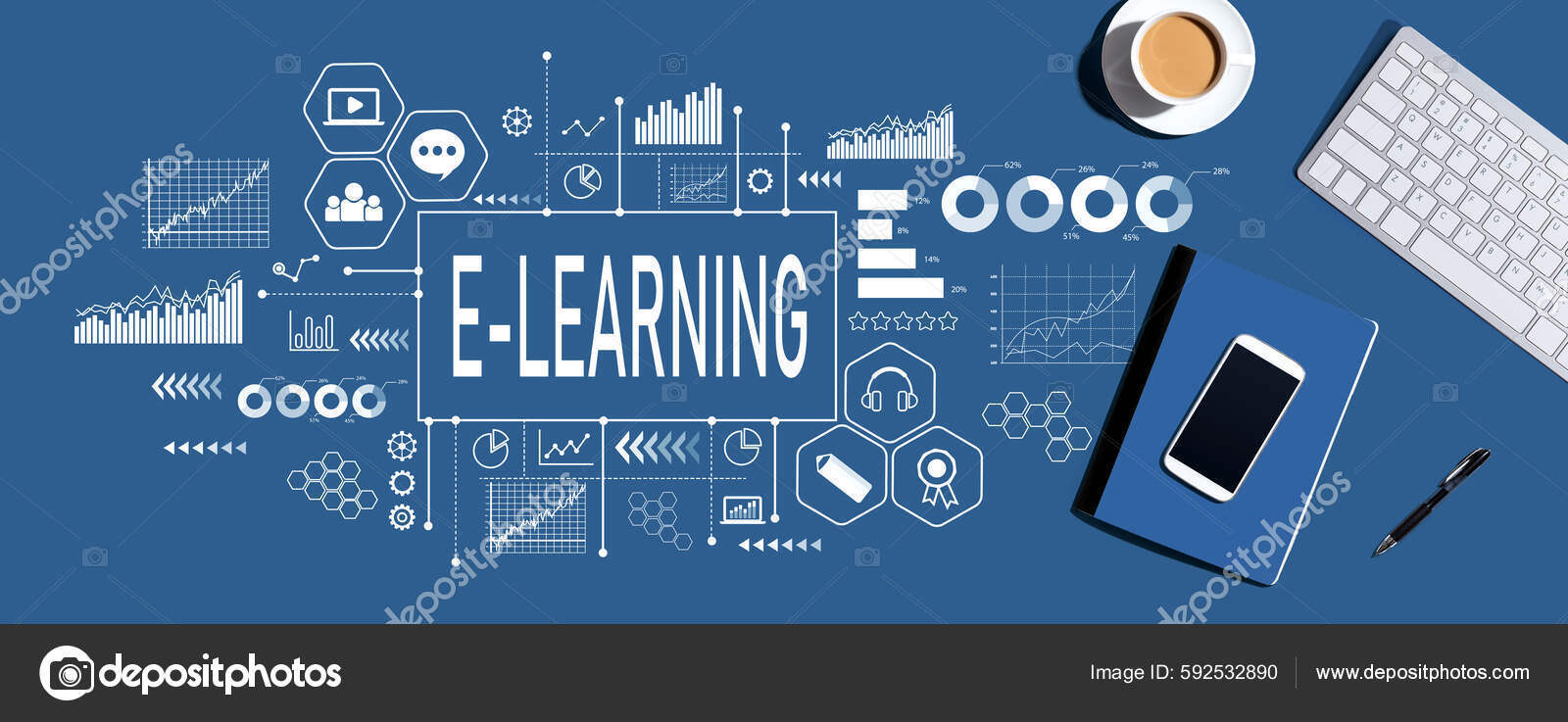 Learning Theme Computer Keyboard Office Items — Stock Photo © Melpomene #592532890