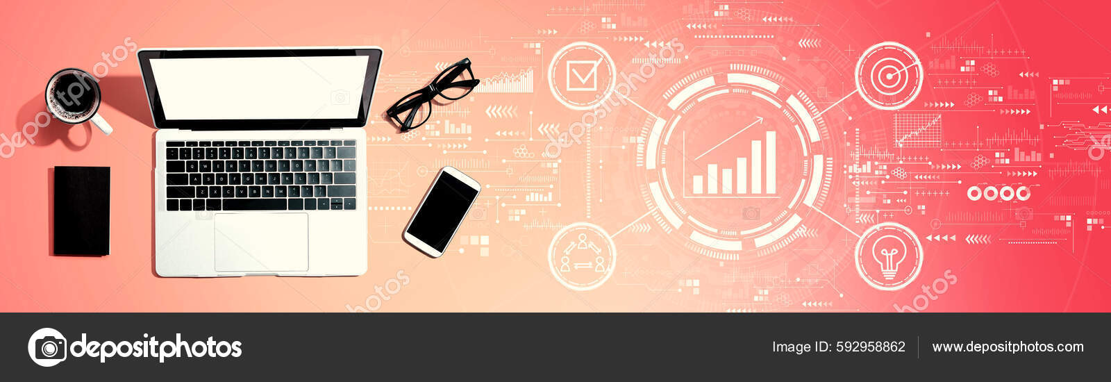 Marketing Concept Laptop Computer Desk — Stock Photo © Melpomene #592958862