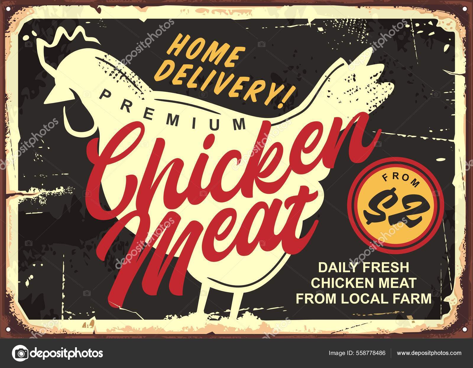 Chicken Meat Sign Post Advertisement Butchery Store Chicken Silhouette ...