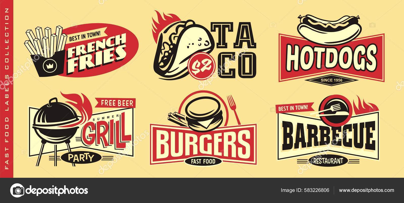 Conjunto Etiquetas Logotipos Restaurantes Comida Rápida Vector ...