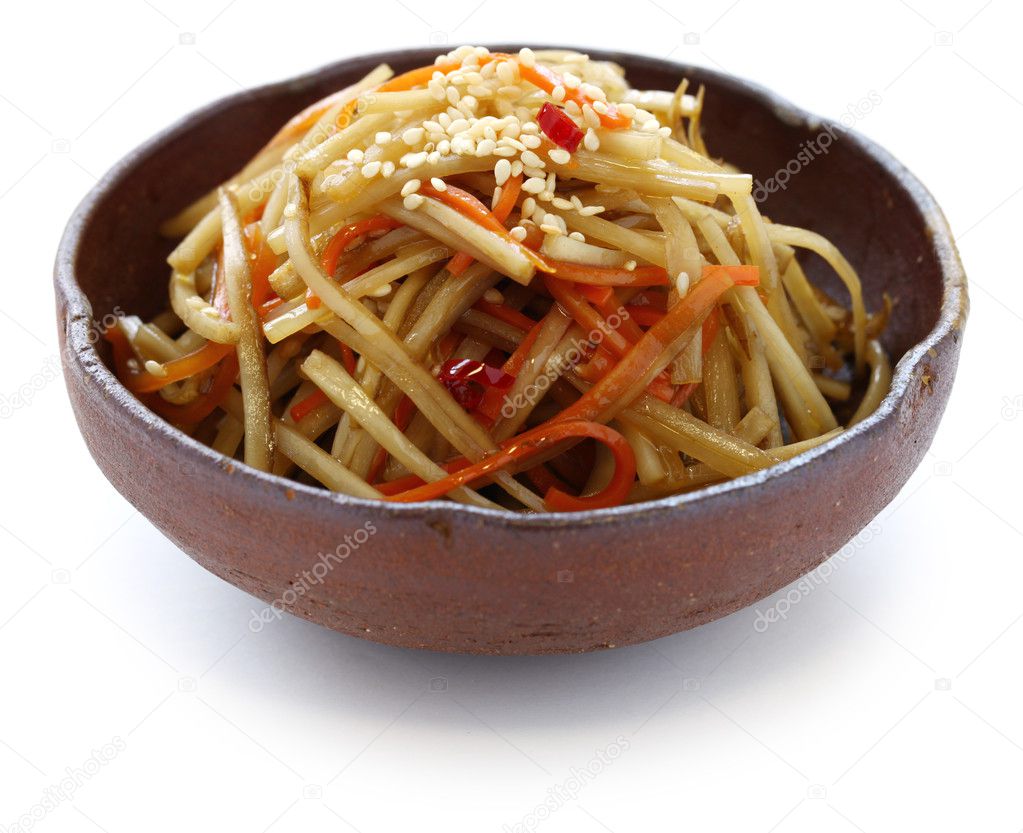 Kinpira gobo, sauteed greater burdock root and carrot, japanese cuisine ...