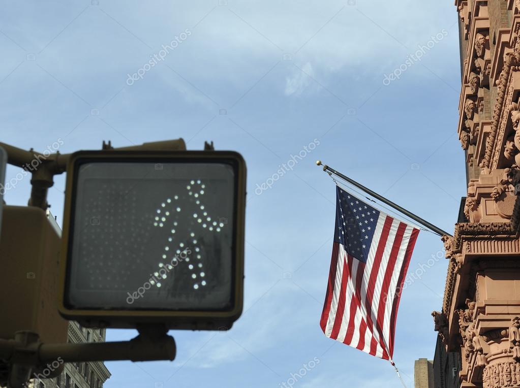 Traffic signal and american flag Stock Photo by ©jehoede 39208515
