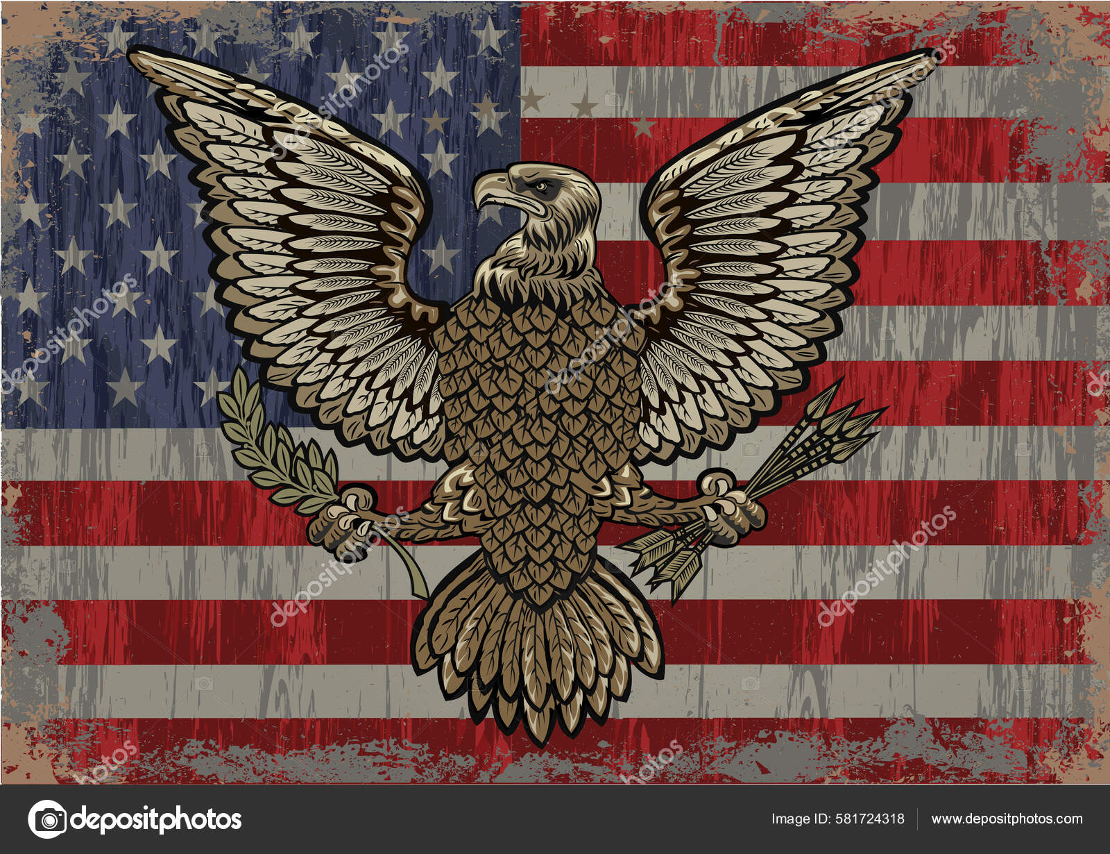 American Redoubtable Eagle Con Banderas Vector de stock #581724318 de ...