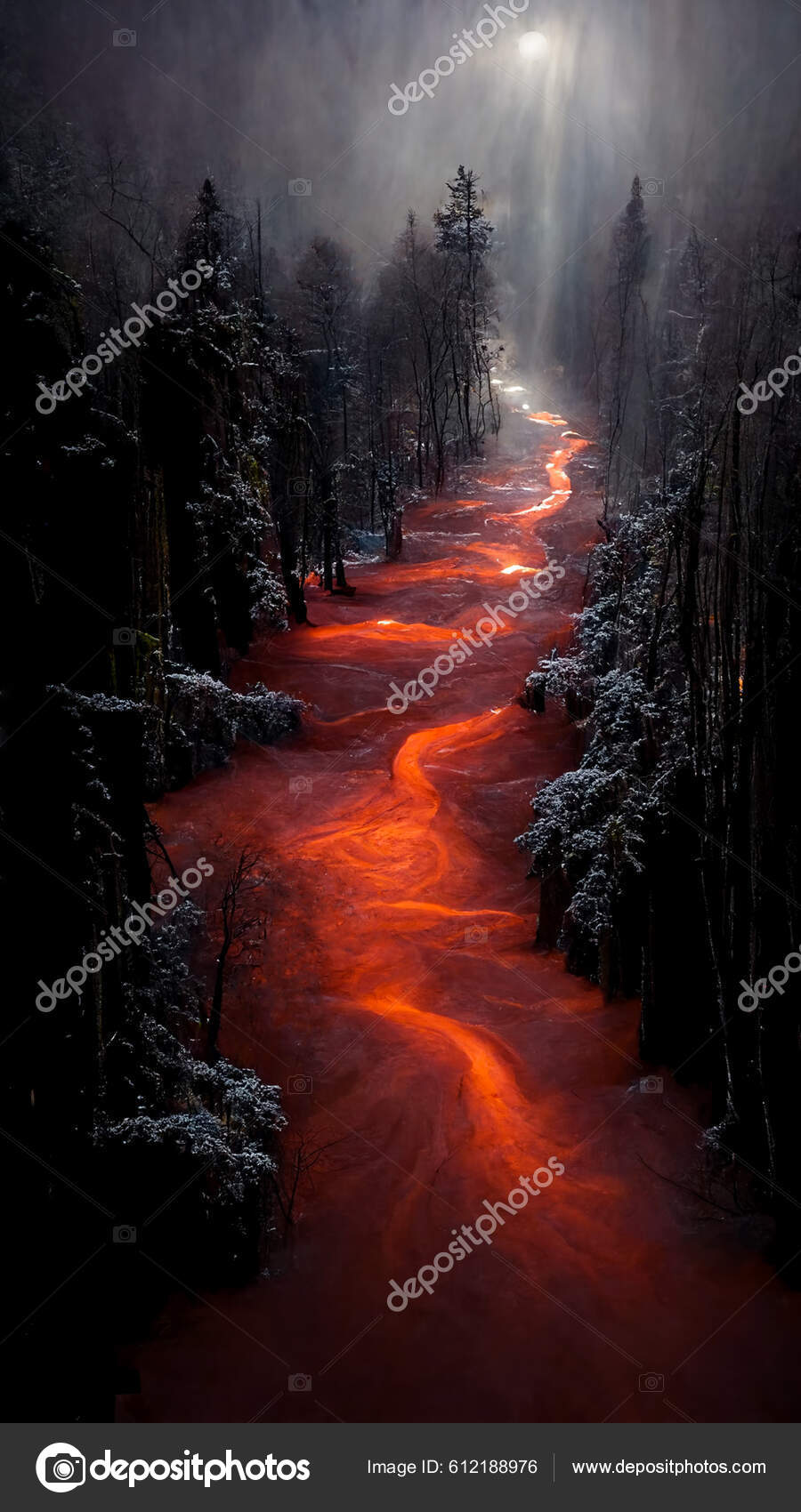 Mystery Background Red River Flowing Dark Forest Fantasy Fairytale ...