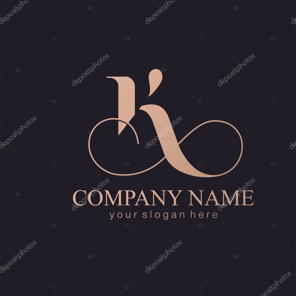 Monograma de letra K. Elegante logotipo K de lujo. Estilo caligráfico. Identidad corporativa y ...