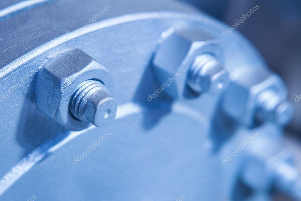 Joint of two flanges by bolts and nuts, selective focus Stock Photo by ...
