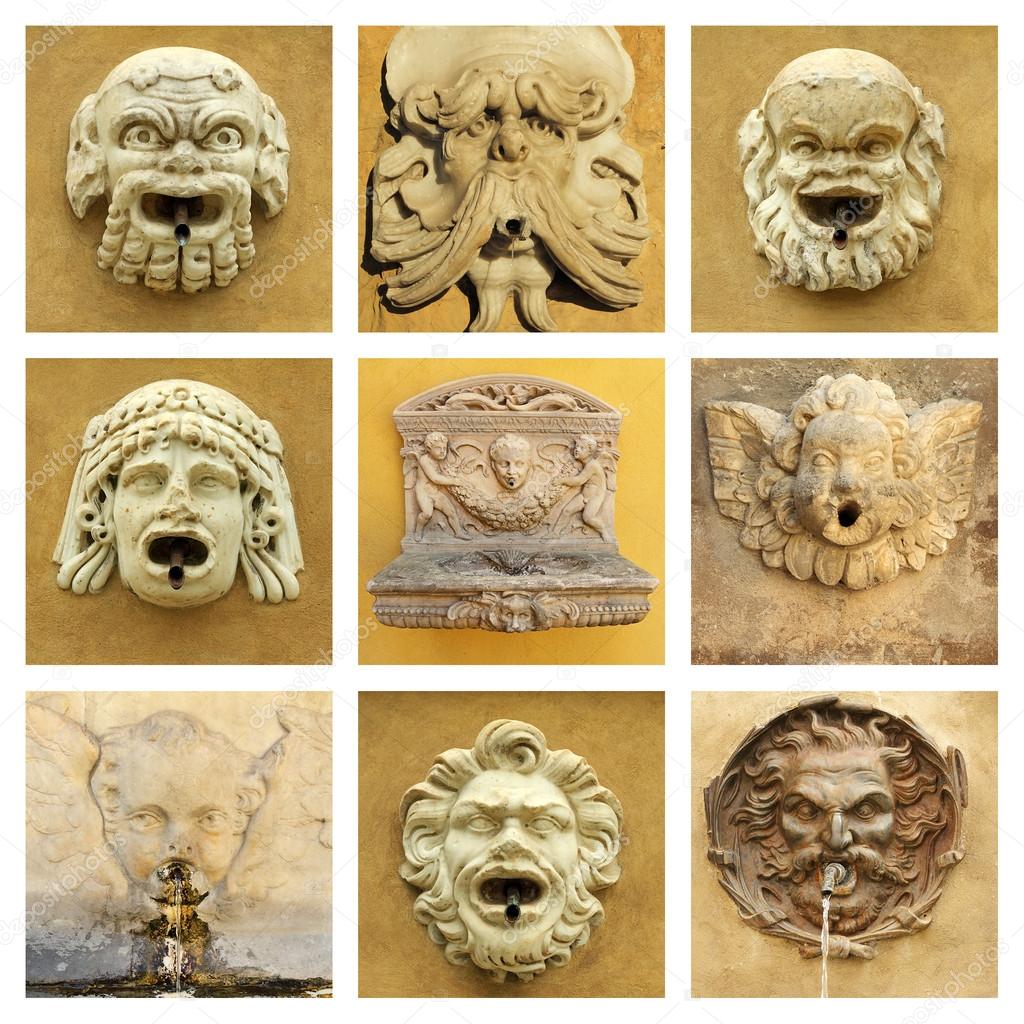 Antique street drink water source collection, — Stock Photo ...