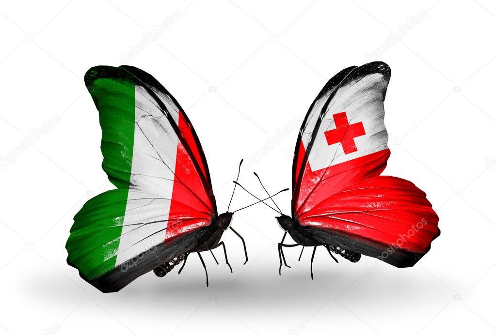 Two butterflies with flags on wings as symbol of relations Italy and ...