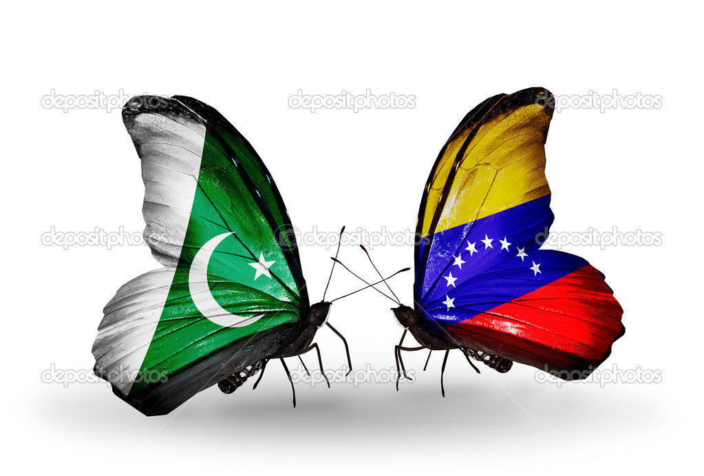 Two butterflies with flags of Pakistan and Venezuela on wings — Stock ...