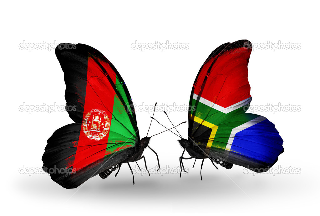 Two butterflies with flags of Afghanistan and South Africa Stock ...