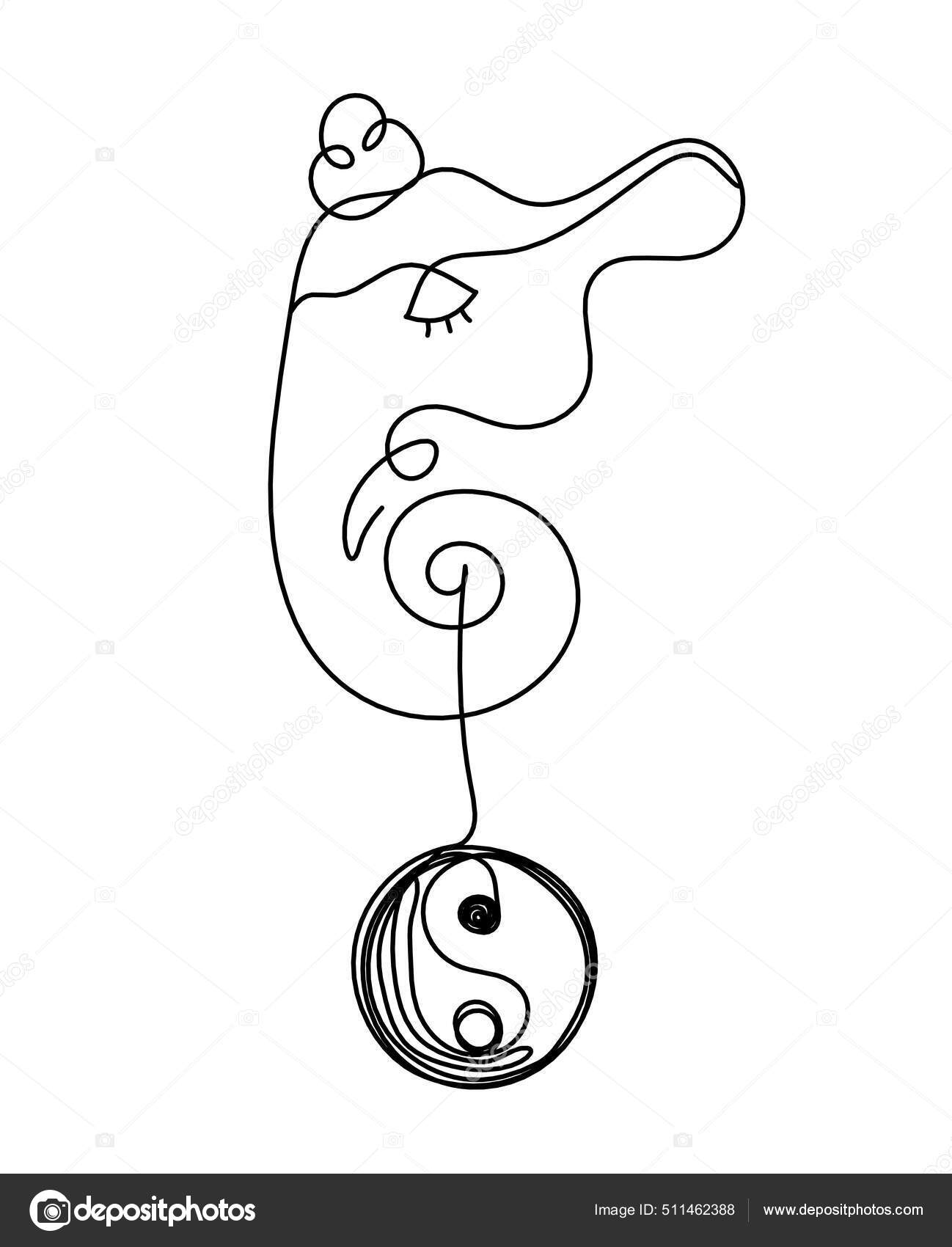 Silhouette Lord Ganesha Sign Yin Yang Line Drawing White Background ...