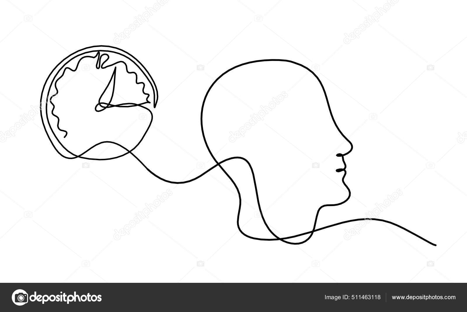 Man Silhouette Profile Clock Line Drawing White Background Stock Vector ...