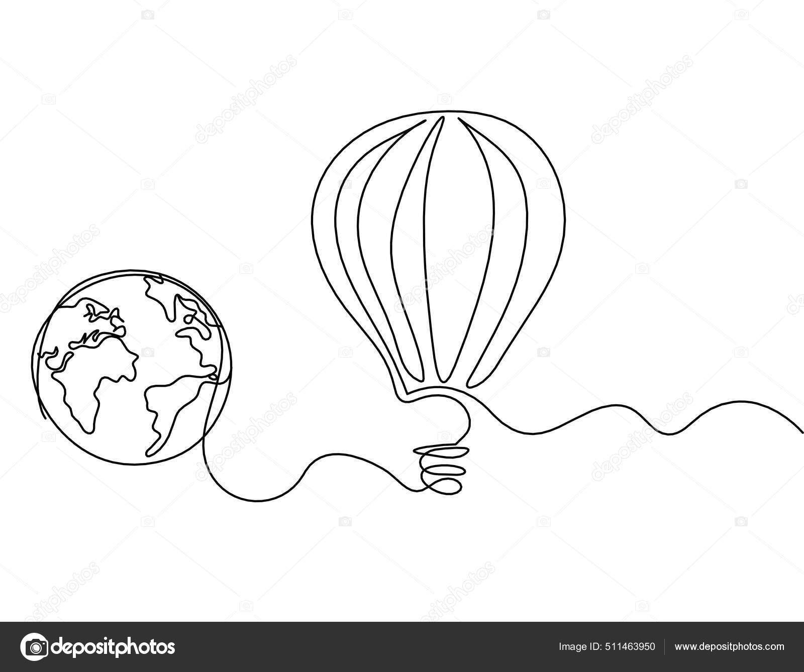 Abstract Air Balloon Map Earth Line Drawing White Background Stock ...