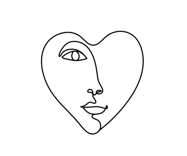 Woman Silhouette Face Shape Heart Line Drawing Picture White Stock ...