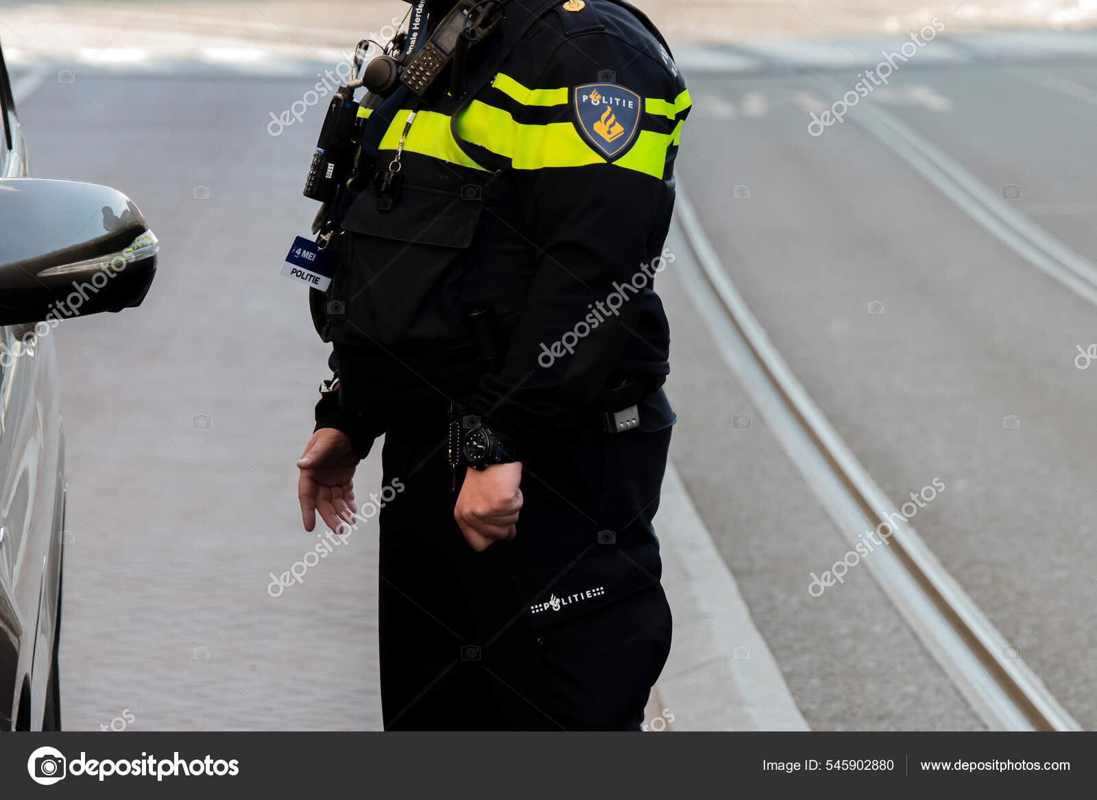 Side View Police Man Amsterdam Netherlands 2020 — Stock Editorial Photo ...