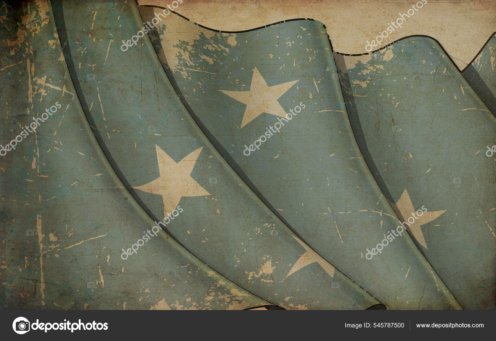 Background Illustration Old Paper Print Waving Flag Micronesia — Stock ...