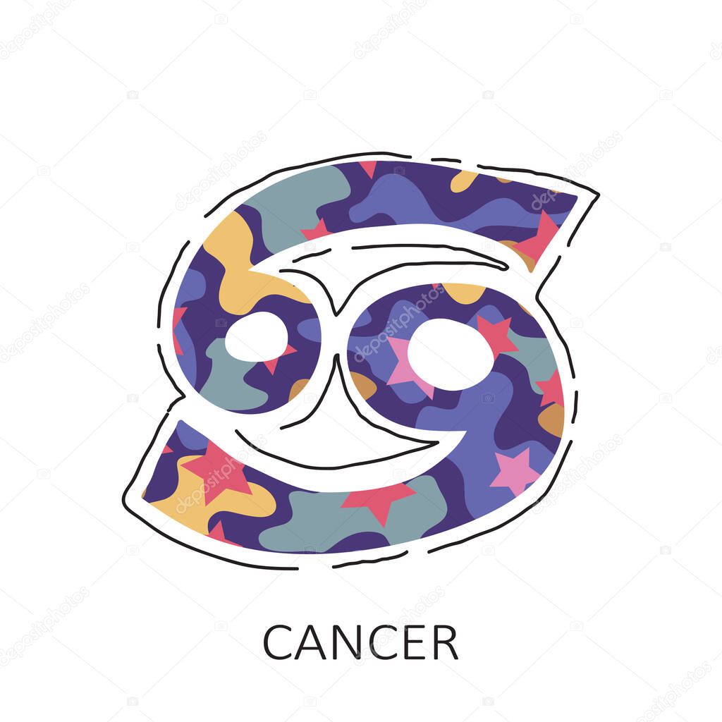 Signo del zodíaco Cáncer aislado sobre fondo blanco. Mujer camuflaje ...