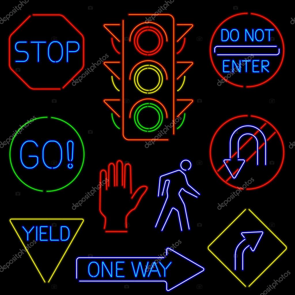 Neon Traffic Signs — Stock Vector © bigldesign #13124331