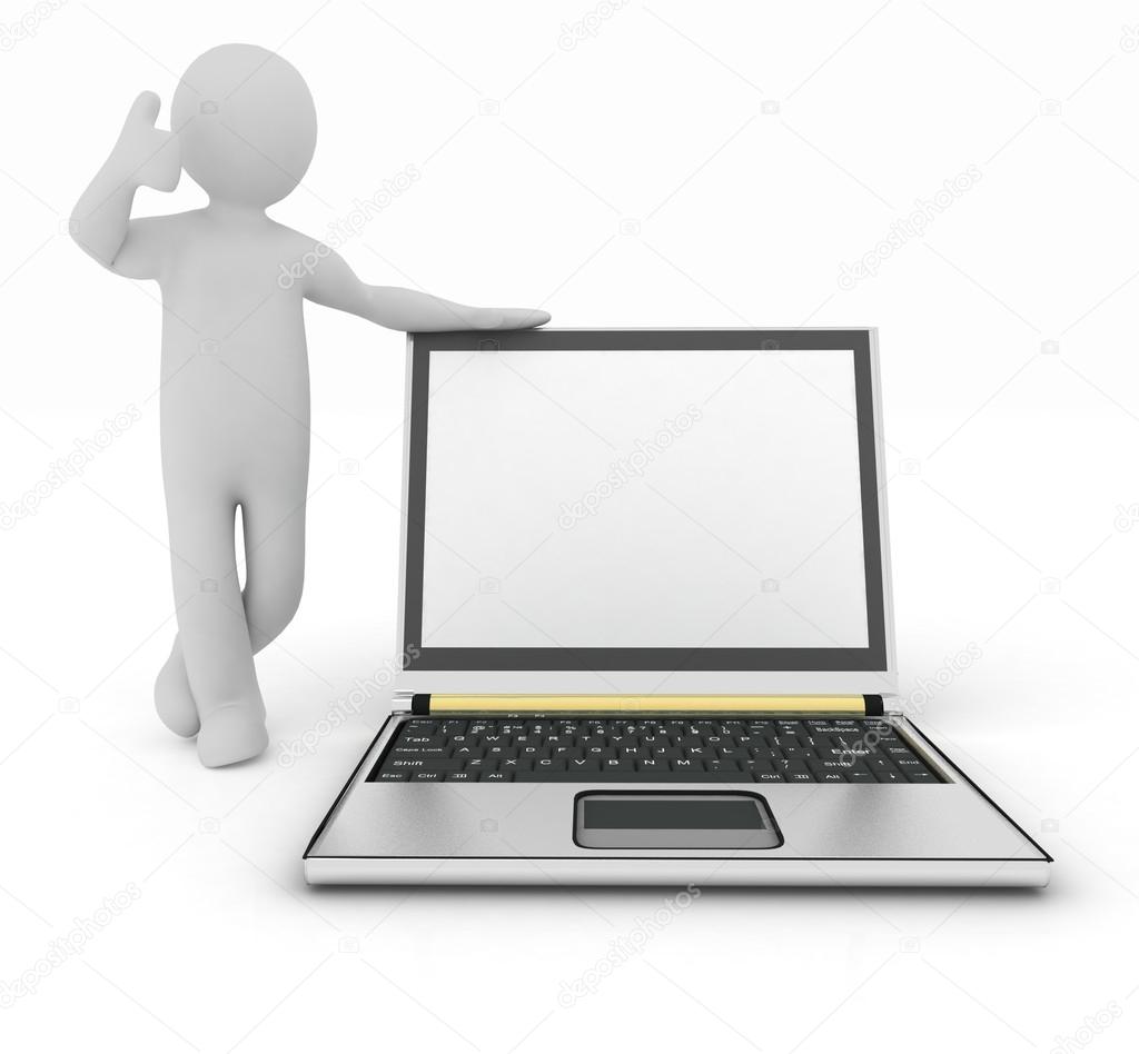 3d human with laptop isolated on white background Stock Photo by ...