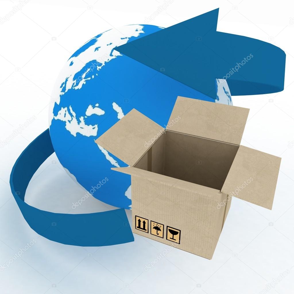 3d cardboard box and globe on white background. Stock Photo by ©3DDock ...