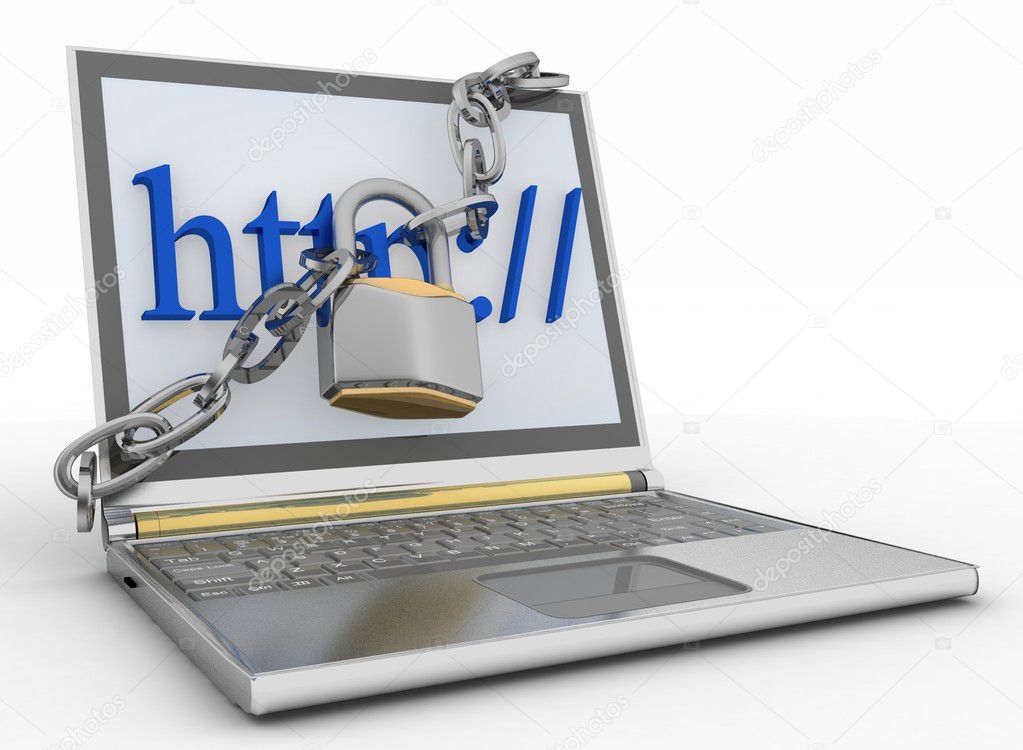 Laptop with chains and lock — Stock Photo © 3DDock #28486765