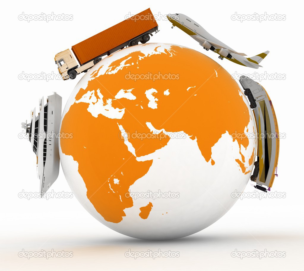 Types of transport on a globe Stock Photo by ©3DDock 33442693