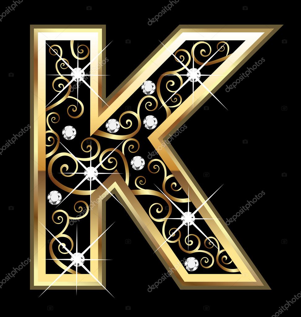 K gold letter with swirly ornaments vector — Stock Vector © Glopphy ...