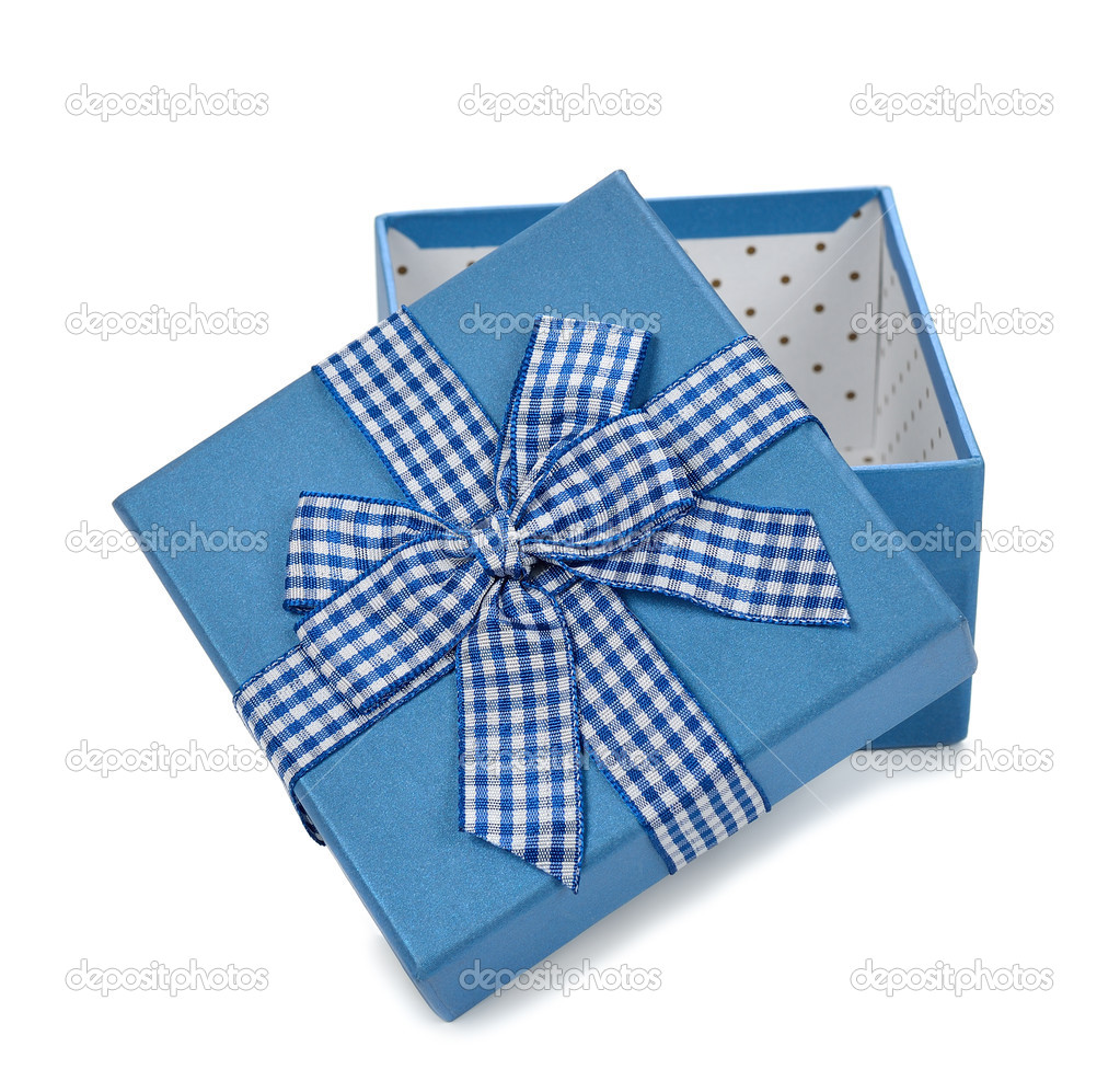 Blue box decorated with ribbon Stock Photo by ©Olyina 46724123