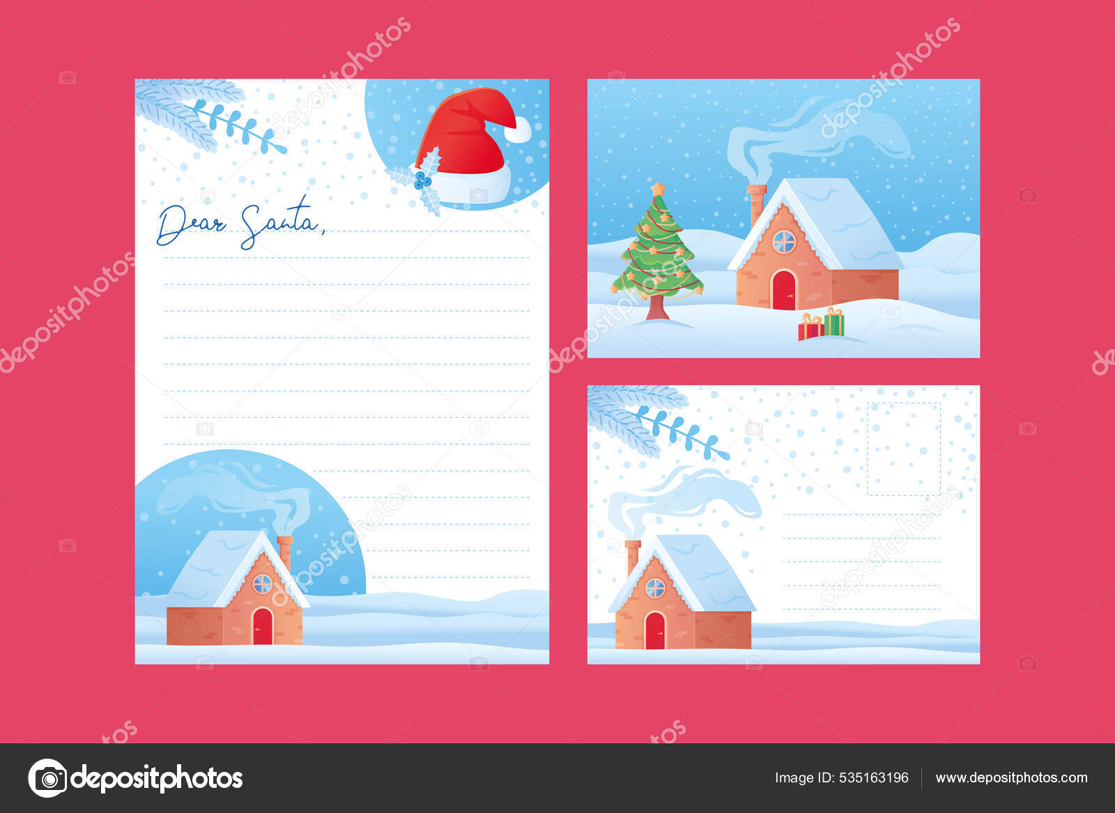 Christmas dear santa kids letter template wishlist blank and postcard ...