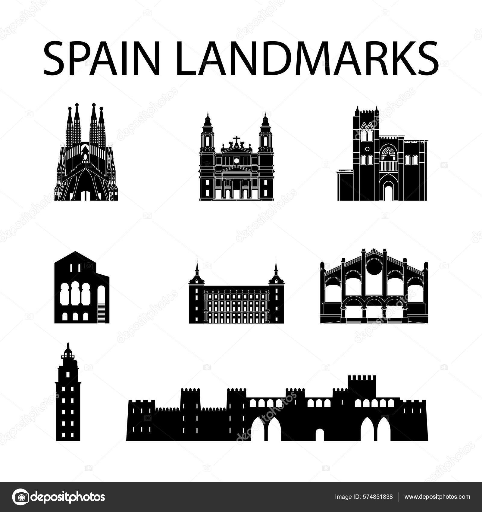 Spain Famous Landmarks Silhouette Style Stock Vector Image by ©terd486 ...
