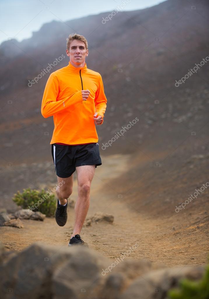 Athletic man running jogging outside, training — Stock Photo ...