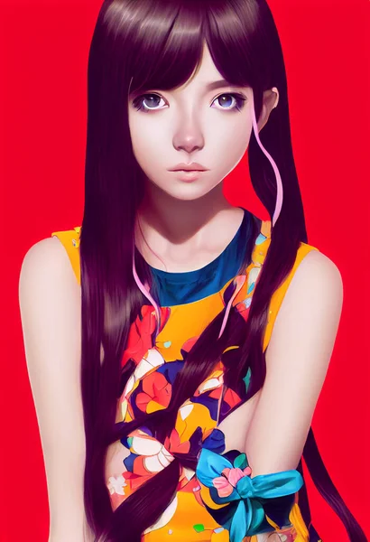 Portrait Beautiful Anime Girl Avatar Computer Graphic Background ...