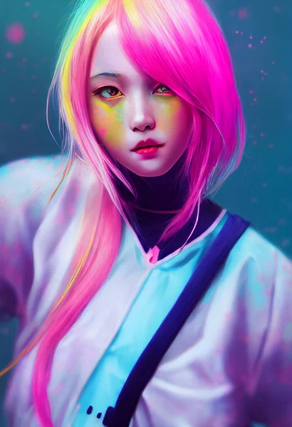 Portrait Beautiful Anime Girl Avatar Computer Graphic Background ...