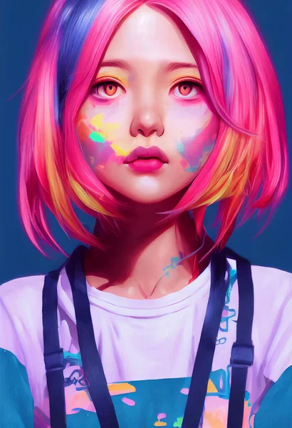 Portrait Beautiful Anime Girl Avatar Computer Graphic Background ...
