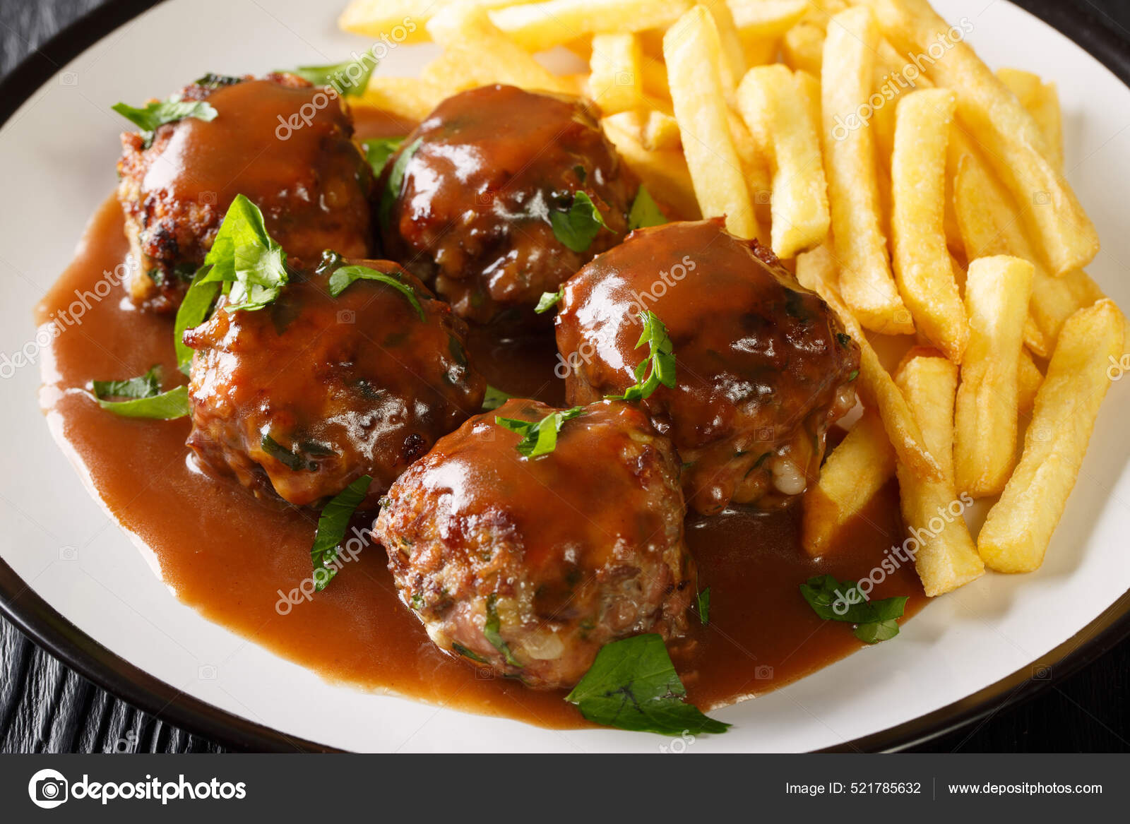 Boulets Liegeoise Classic Belgium Meatball Apple Sauce French Fries ...