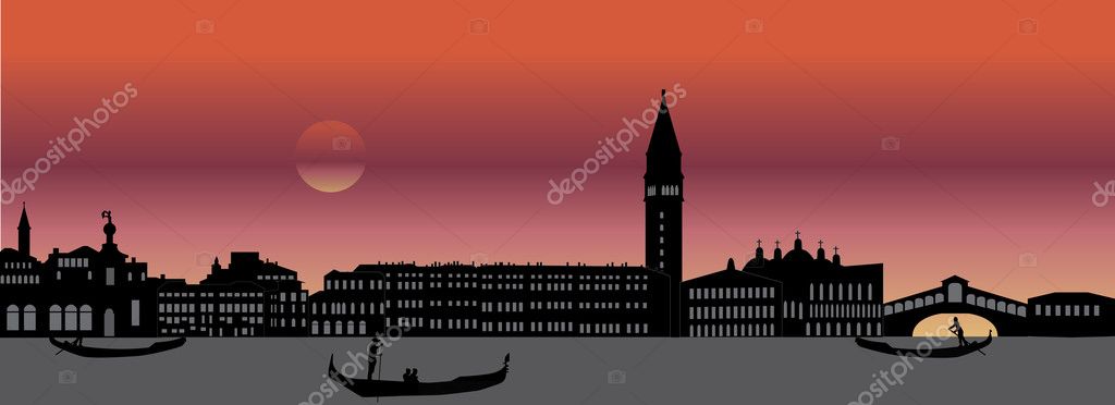 Venice skyline in sunset — Stock Vector © compuinfoto #12561293