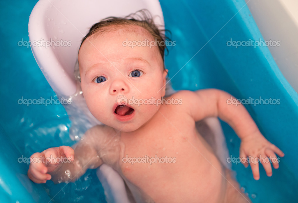 Baby washing in blue bath Stock Photo by ©kirill_grekov 26096553