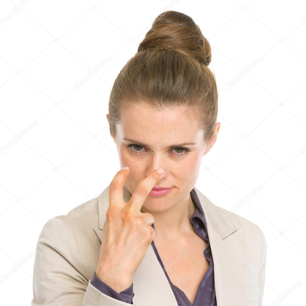 Serious business woman showing watching you gesture — Stock Photo ...