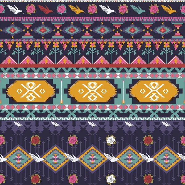 Seamless colorful aztec pattern with birds, flowers and arrow Stock ...