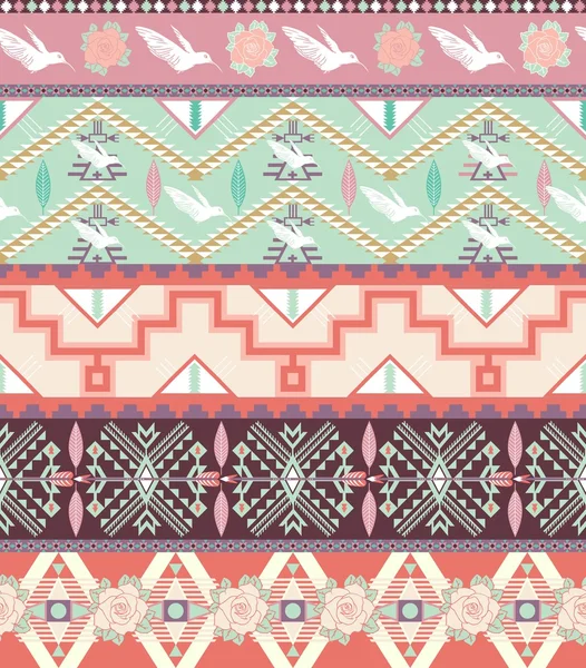 Seamless colorful aztec pattern with birds, flowers and arrow Stock ...