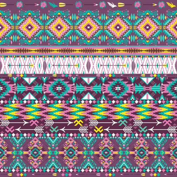 Seamless colorful aztec pattern with birds, flowers and arrow Stock ...